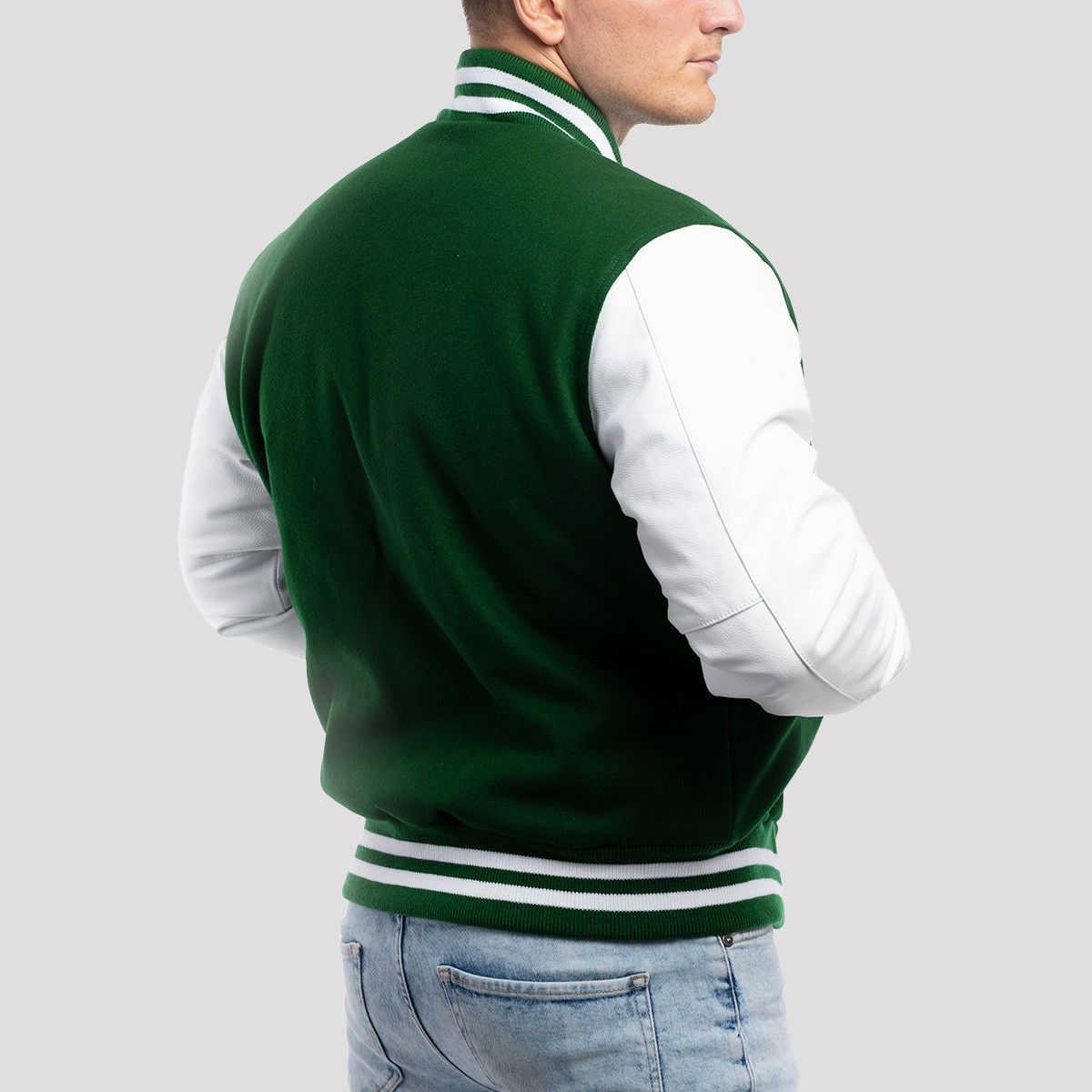 Varsity Base Men Jacket Kelly Green Wool Body And White Vinyl Sleeves ...