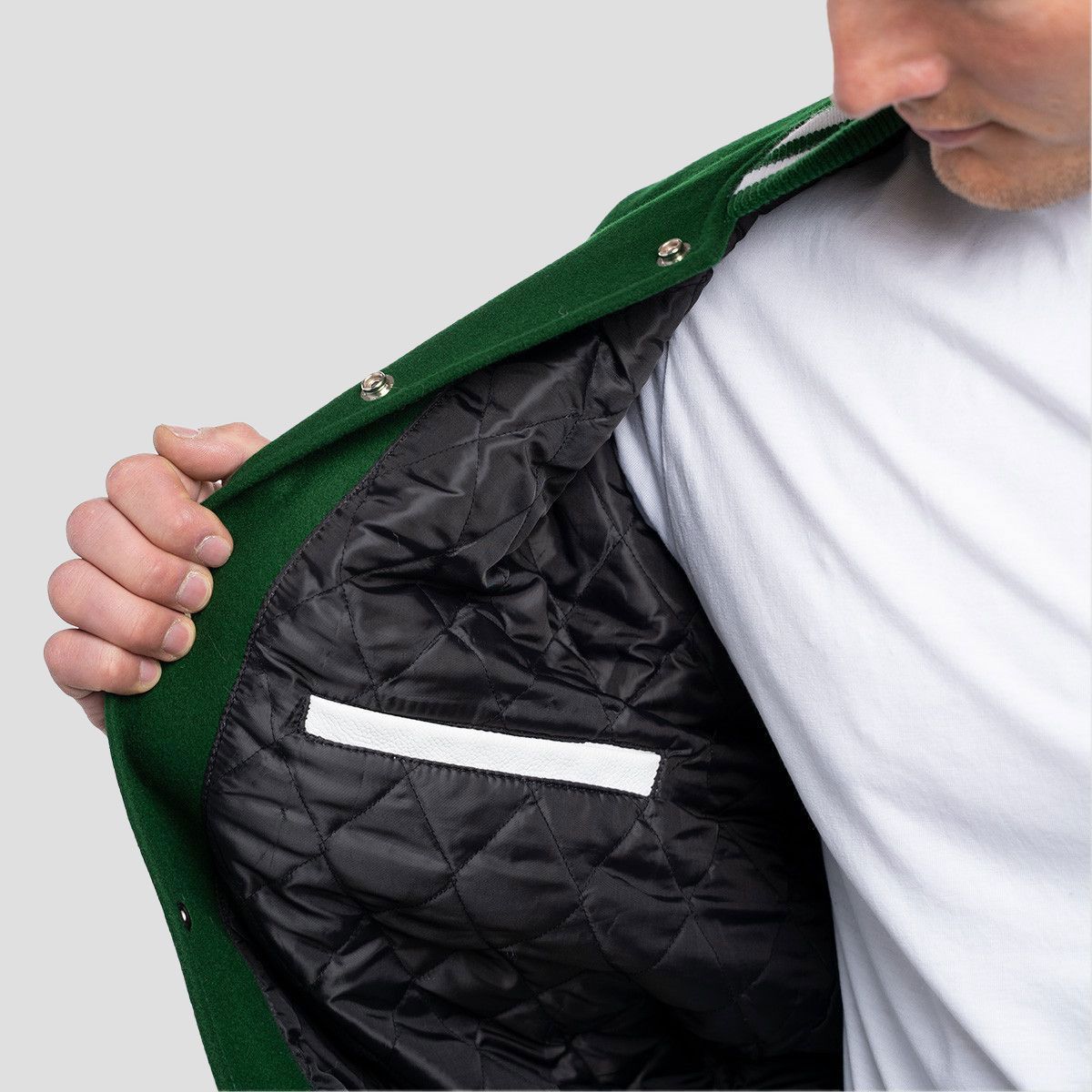 Varsity Base Men Jacket Kelly Green Wool Body And White Vinyl Sleeves ...