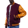 Varsity Base Men Jacket Maroon Wool Body Bright Gold Leather Sleeves ...