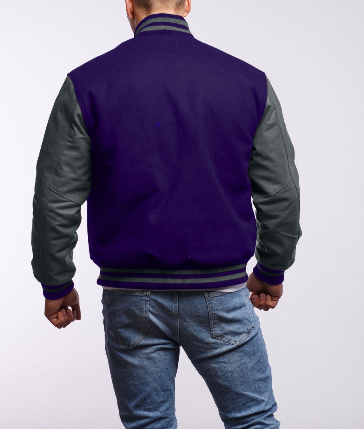 Varsity Base School Jacket Purple Wool Body Grey Leather Sleeves ...