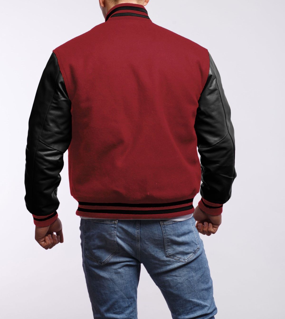 Varsity Base School Jacket Cardinal Red Wool Body Black Leather Sleeves ...