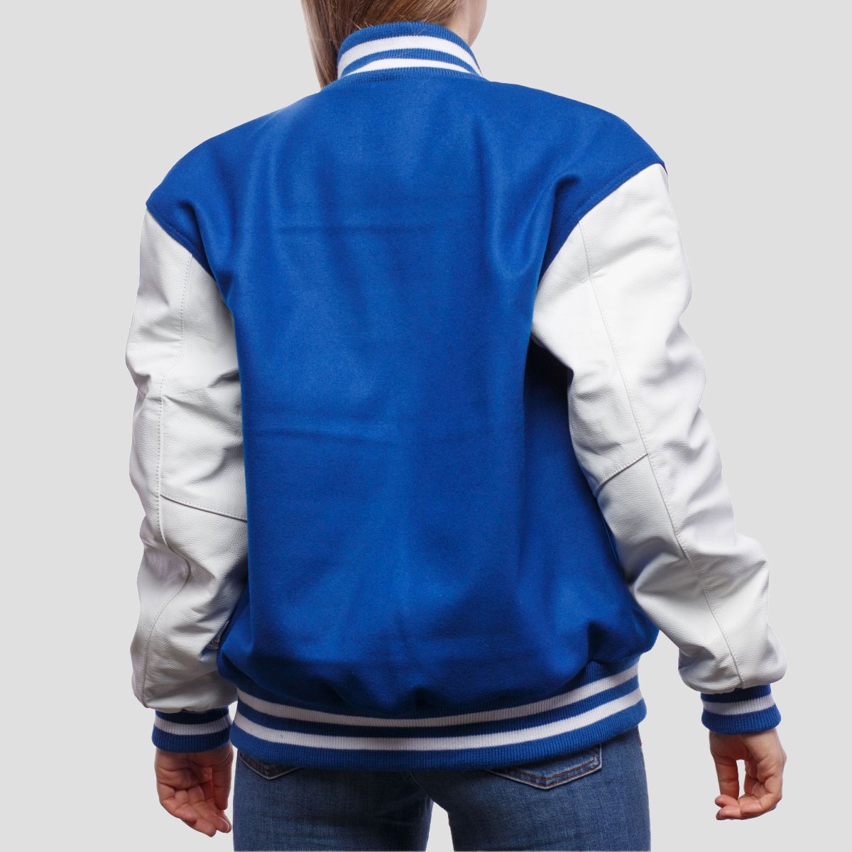 Varsity Base Women Jacket Bright Royal Wool Body And Bright White Vinyl ...